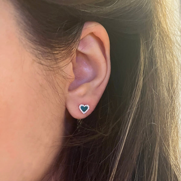 Mini Diamond and Malachite Heart Stud Earrings - KAMARIA