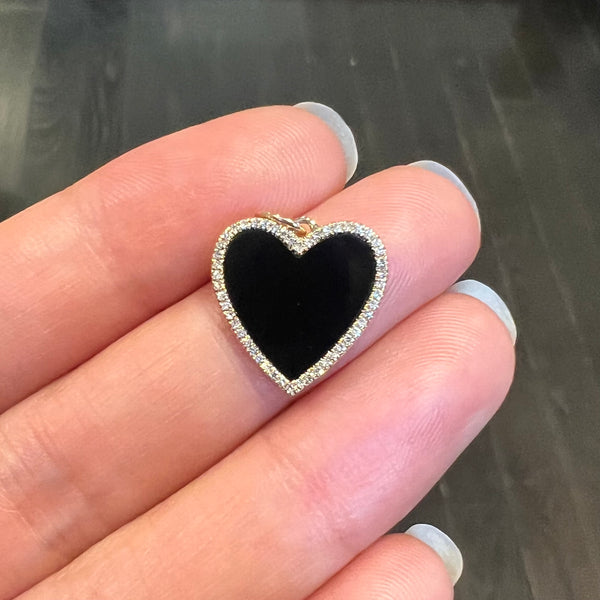 Black Onyx Heart Necklace With Diamonds - Large - KAMARIA